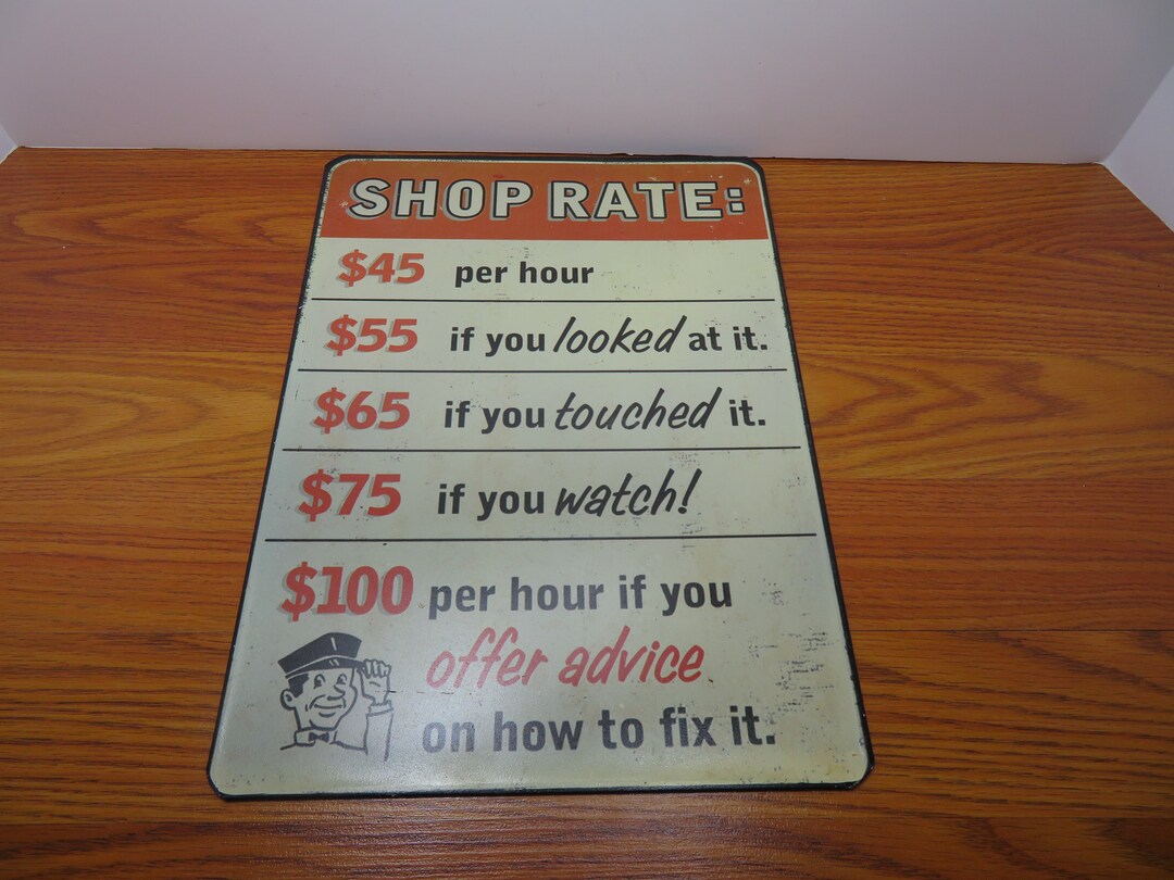 P 202 Vintage Mechanics Shop Rates Tin Sign 12 X 9 - Etsy