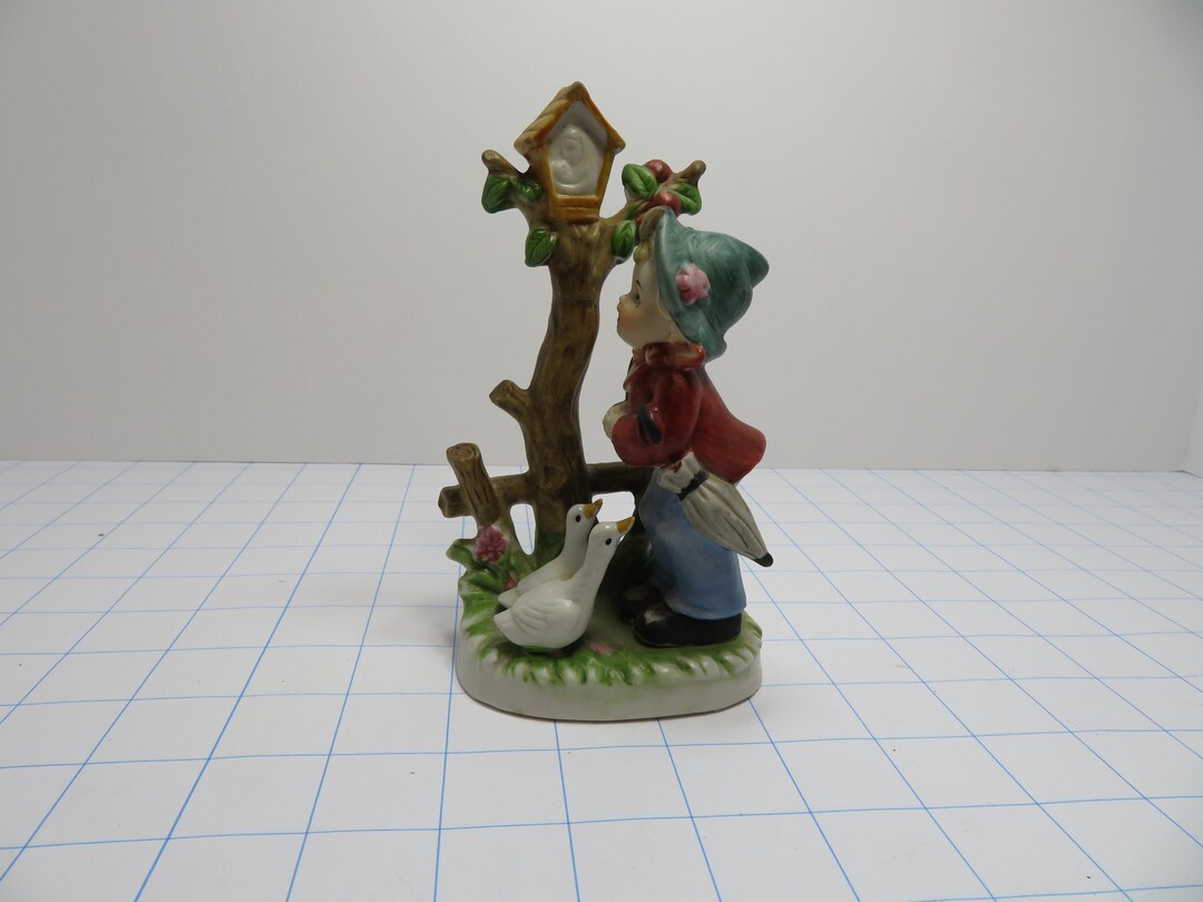 F 62 Vintage 1960 Davar Figurine Porcelain Boy With (2) Geese & A ...