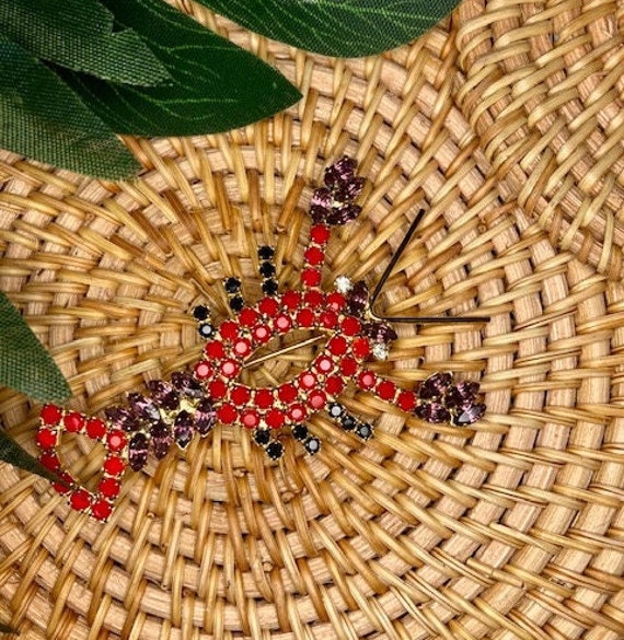 Vintage Antique Gold and Red Lobster Pin Brooch - Gem