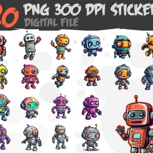 Cute Robot Print and Cut Digital PNG Sticker Sheet, 20 Different ...