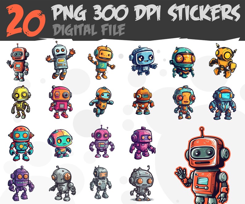 Cute Robot Print and Cut Digital PNG Sticker Sheet, 20 Different ...