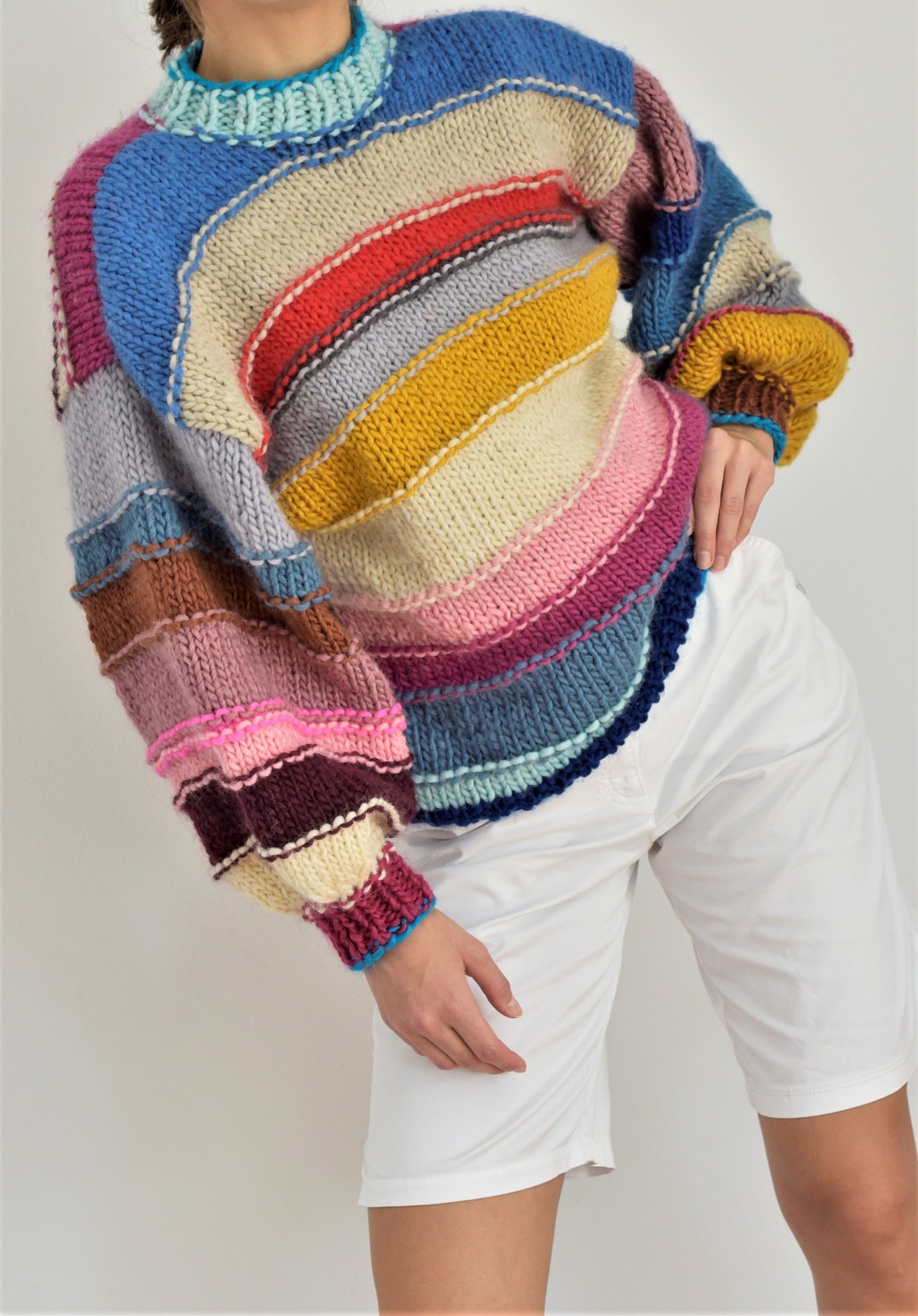 TO ORDER Wool Sweater,hand Knit Sweater,wool Knit Cardigan,multicolor ...