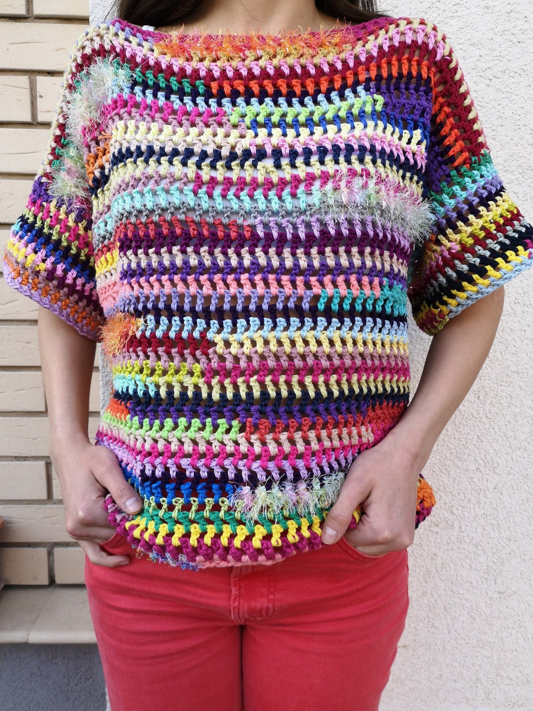 Ready to Go Crochet Multicolor Spring Sweater Cotton Crochet Sweater ...