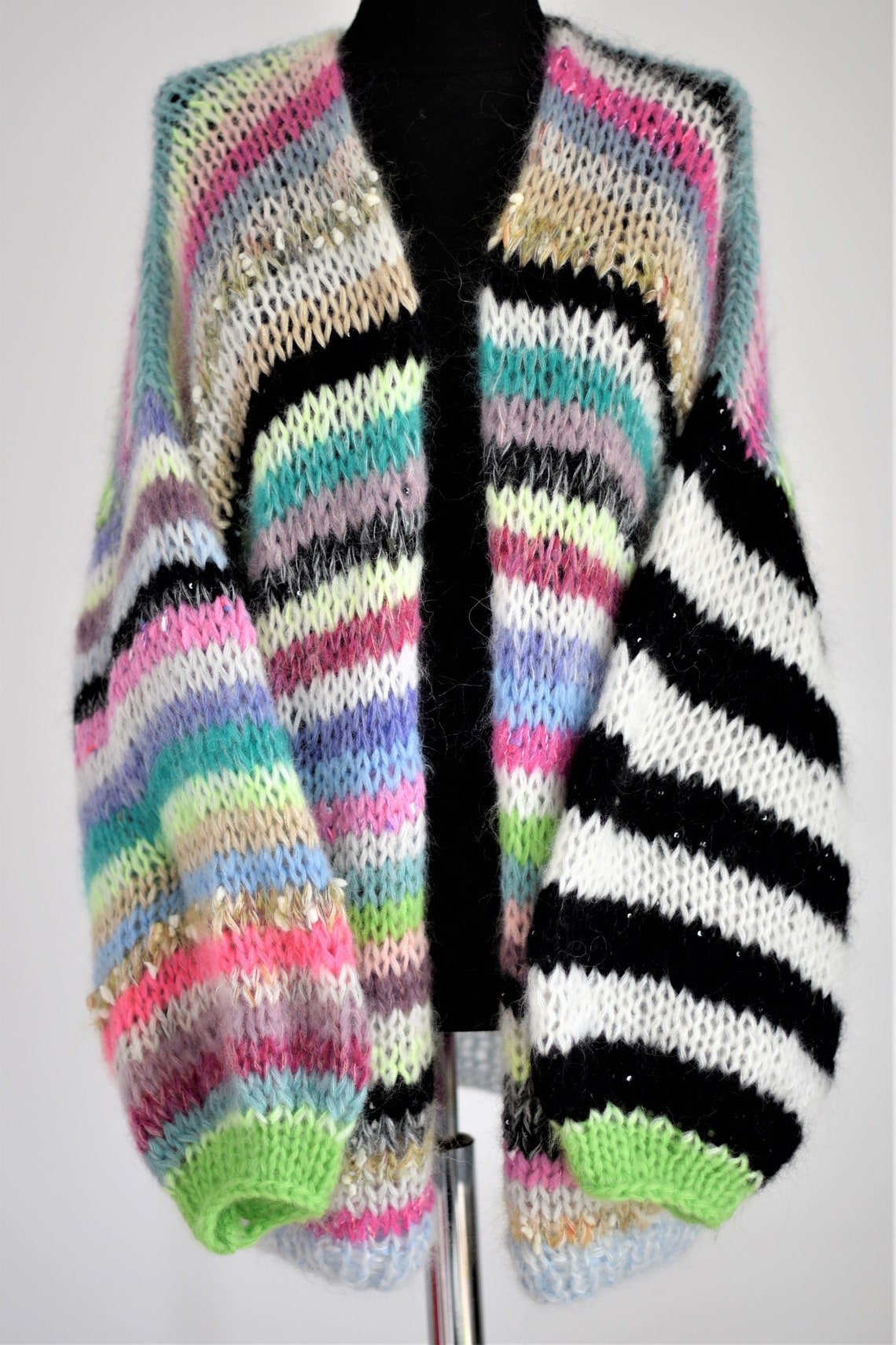 TO ORDER Multicolored Mohair Cardigan Asymmetric Sleeves Chunky Mohair ...