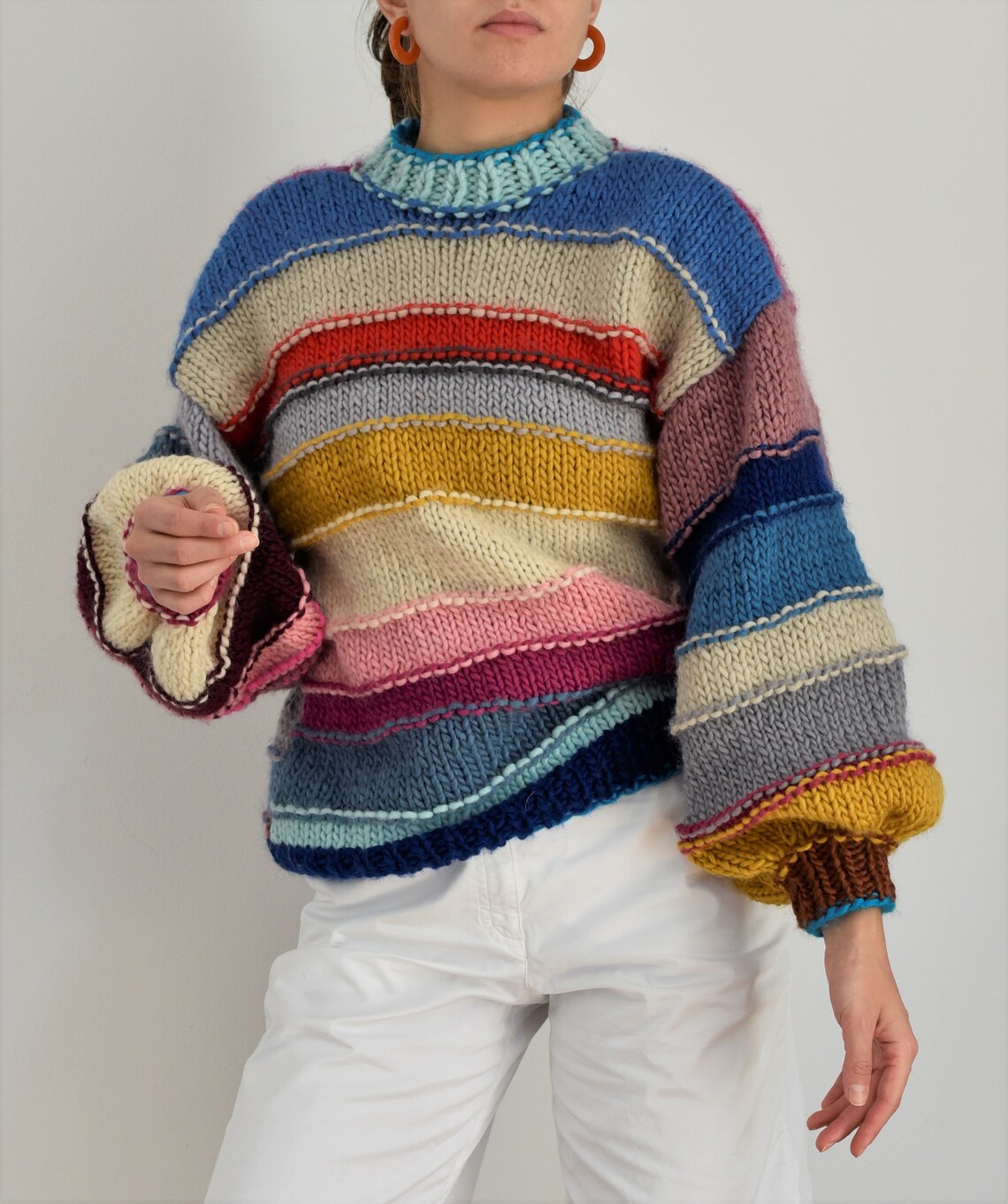 TO ORDER Wool Sweater,hand Knit Sweater,wool Knit Cardigan,multicolor ...