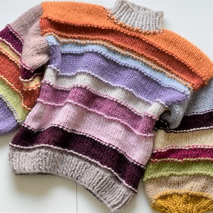 Ready to Go! HELLO Merino Wool Sweater Striped Hand Knit Sweater ...