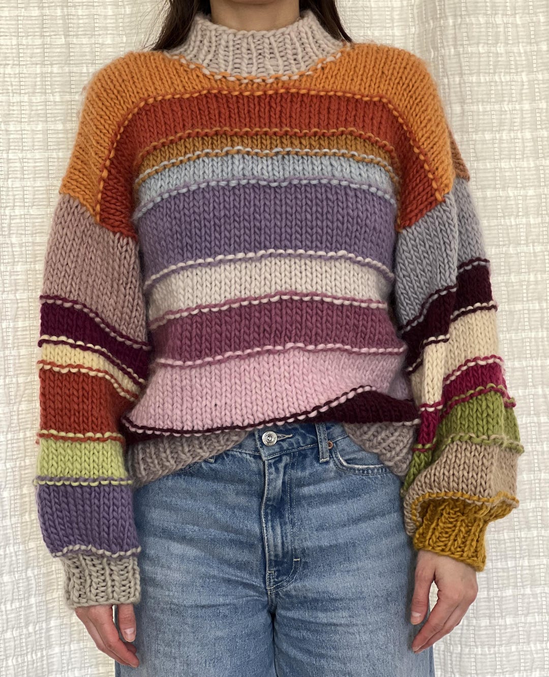 Ready to Go! HELLO Merino Wool Sweater Striped Hand Knit Sweater ...