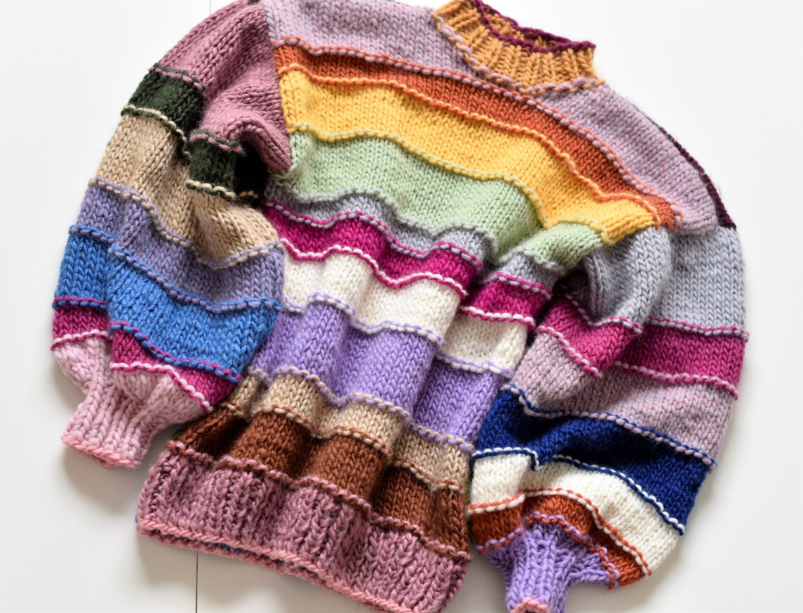 TO ORDER Wool Sweater,hand Knit Sweater,wool Knit Cardigan,multicolor ...