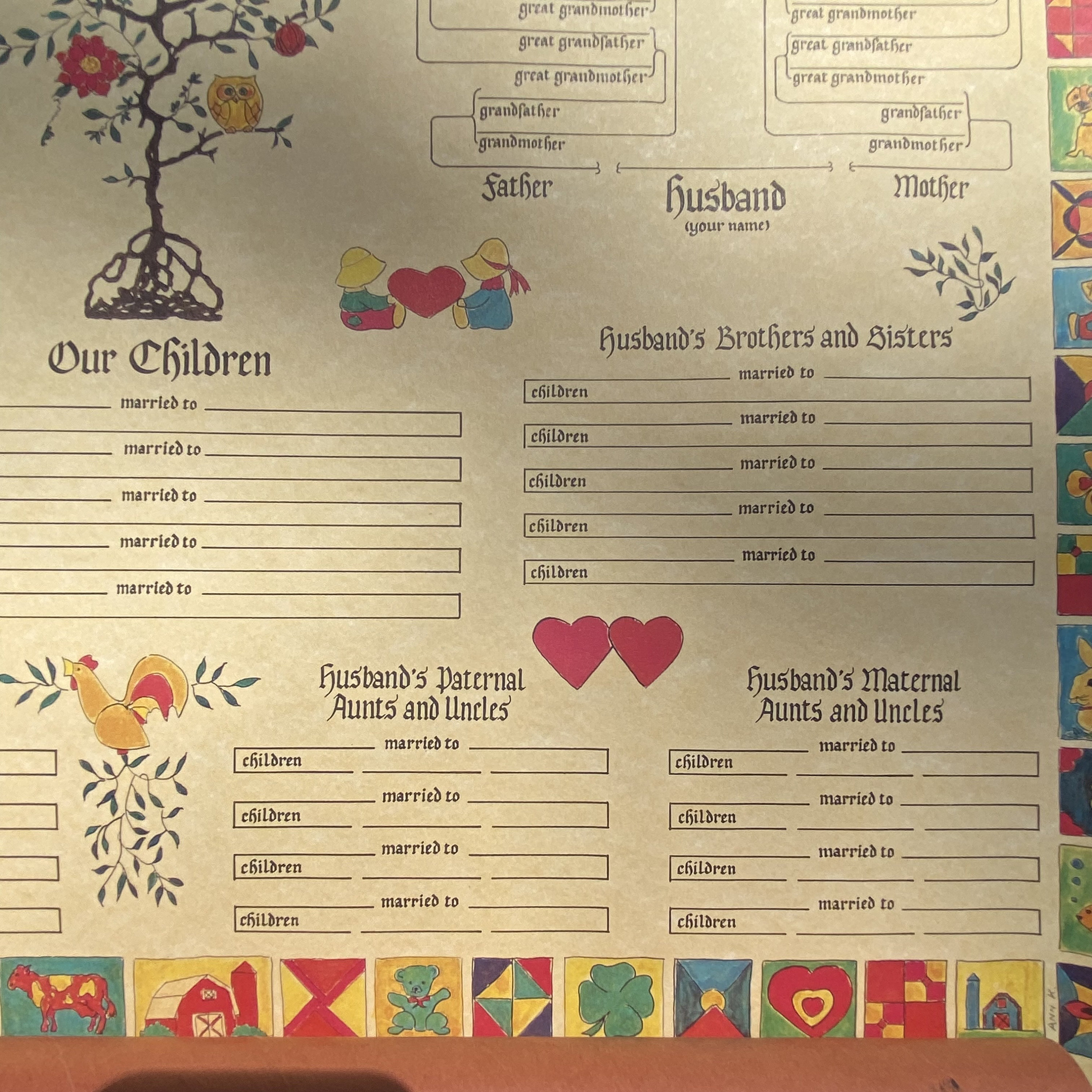 Our Family Tree Scroll Poster Blank Paper Sign Wall Hanging Vintage New ...