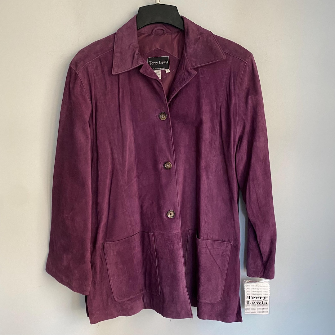 NEW Vintage QVC Terry Lewis Purple Suede Leather Button Front Jacket ...