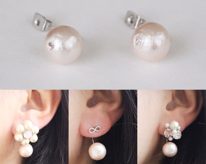 Pink Pearl Earring Backs, Pearl Ear Jacket, Cotton Pearl Backings ...