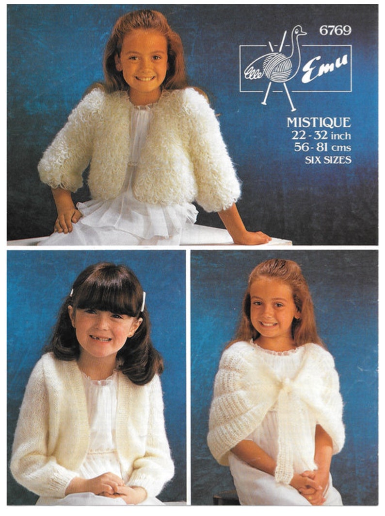 Vintage Knitting Pattern Girls Bolero, Loopy Jacket and a Cape: Chest ...