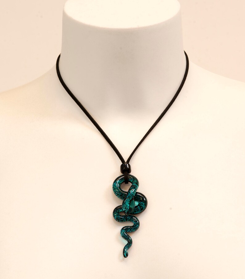 Murano Glass Snake Pendant, Lampwork Animal Necklace, Leather Cord - Etsy