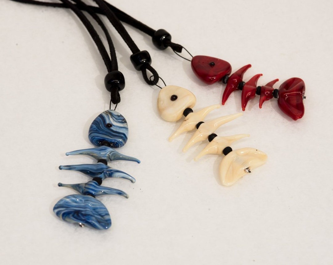 Murano Glass Jewel - Fishbone - Adjustable Cord - Funny Jewel - - Etsy