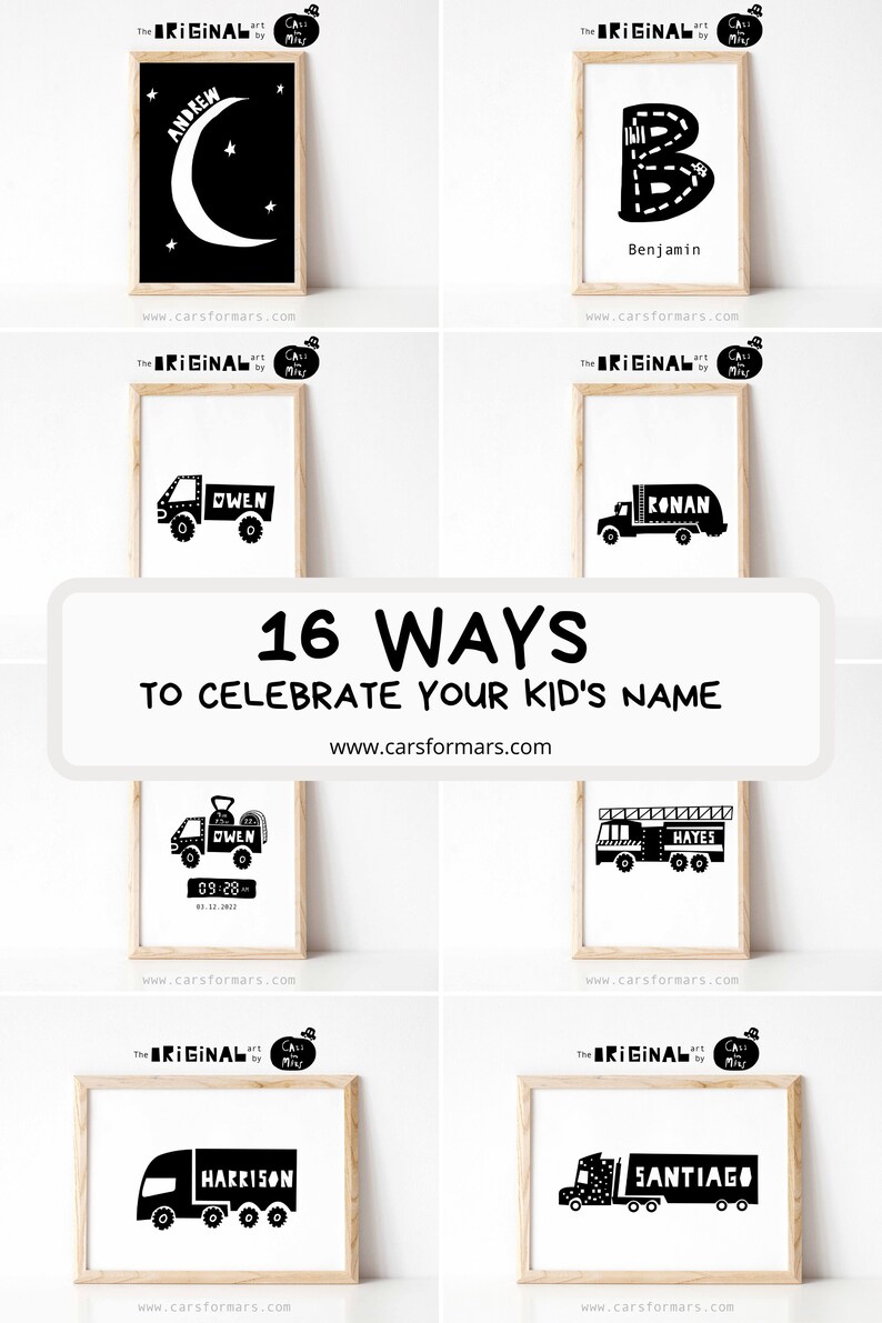 Baby Name Print in Black and White With Scandinavian Triangles for ...
