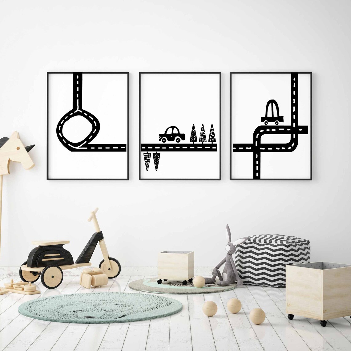 Set of 3 Road Prints in Black and White for Boys Room Decor ...