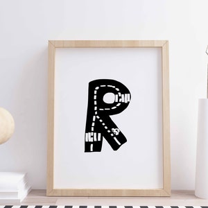 Alphabet Print Letter R Wall Art for Boy Room Decor, Transportation ...