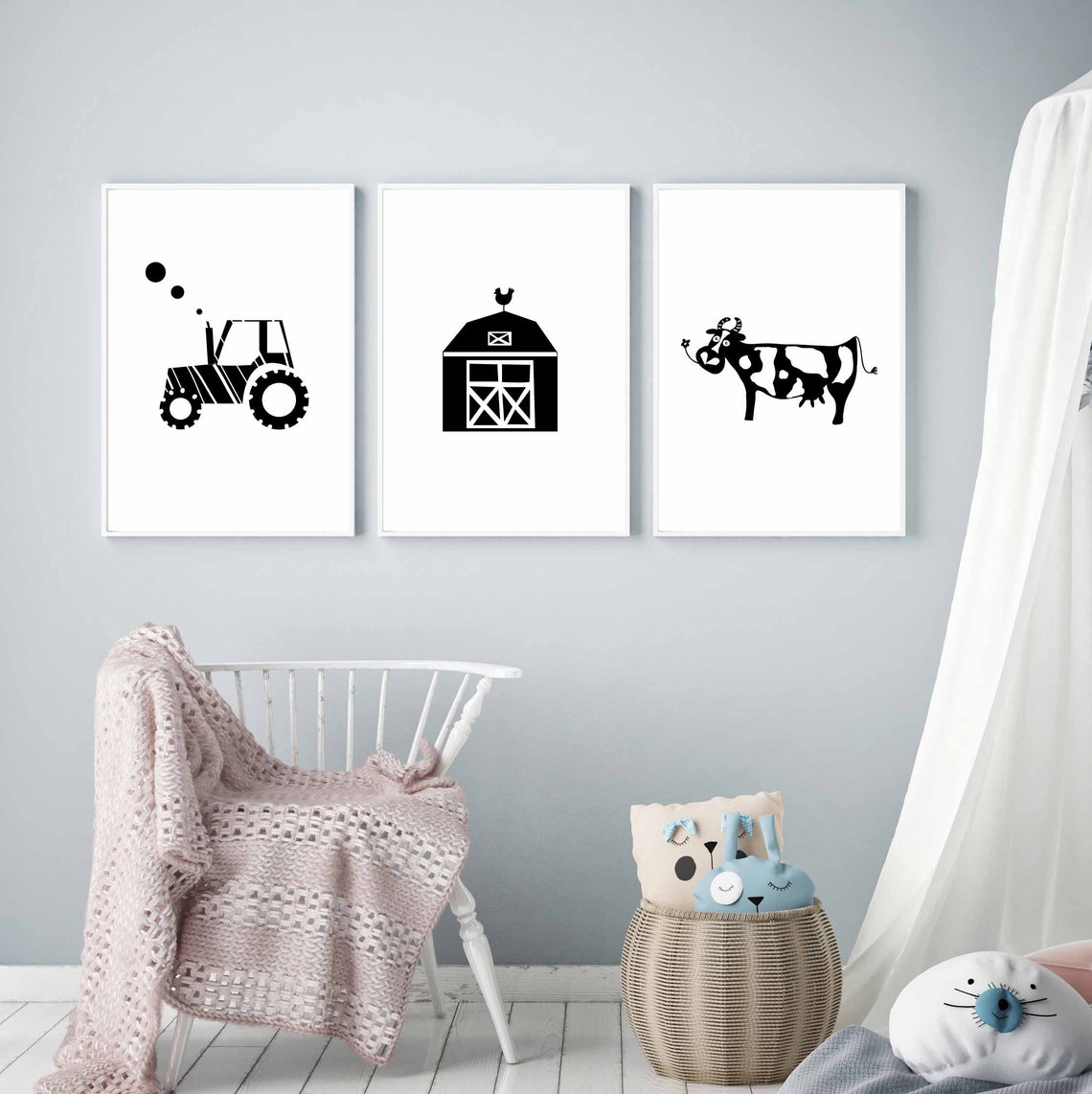 Farm Themed Set of 3 Nursery Prints in Black and White for - Etsy