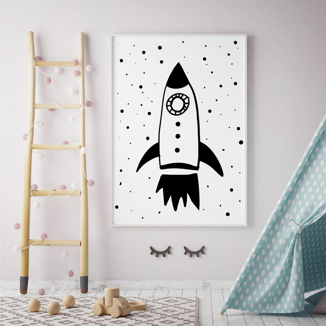 DIGITAL FILE Rocket Ship Print in Black and White for Toddler Boy Room ...
