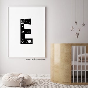 Alphabet Print Letter E for Toddler Room Decor Featuring Rocket in ...