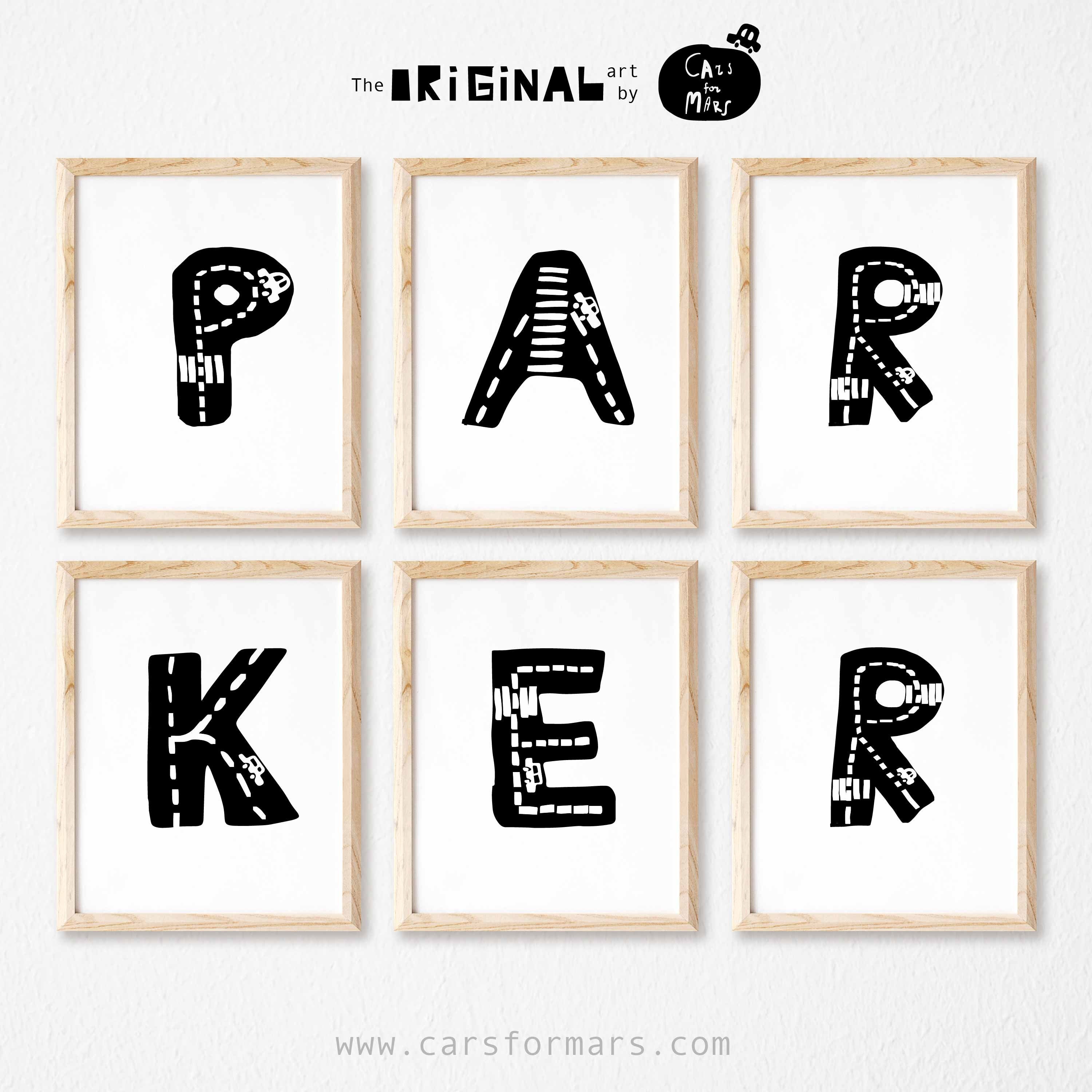 Alphabet Print Letter P Wall Art for Boy Room Decor, Transportation ...
