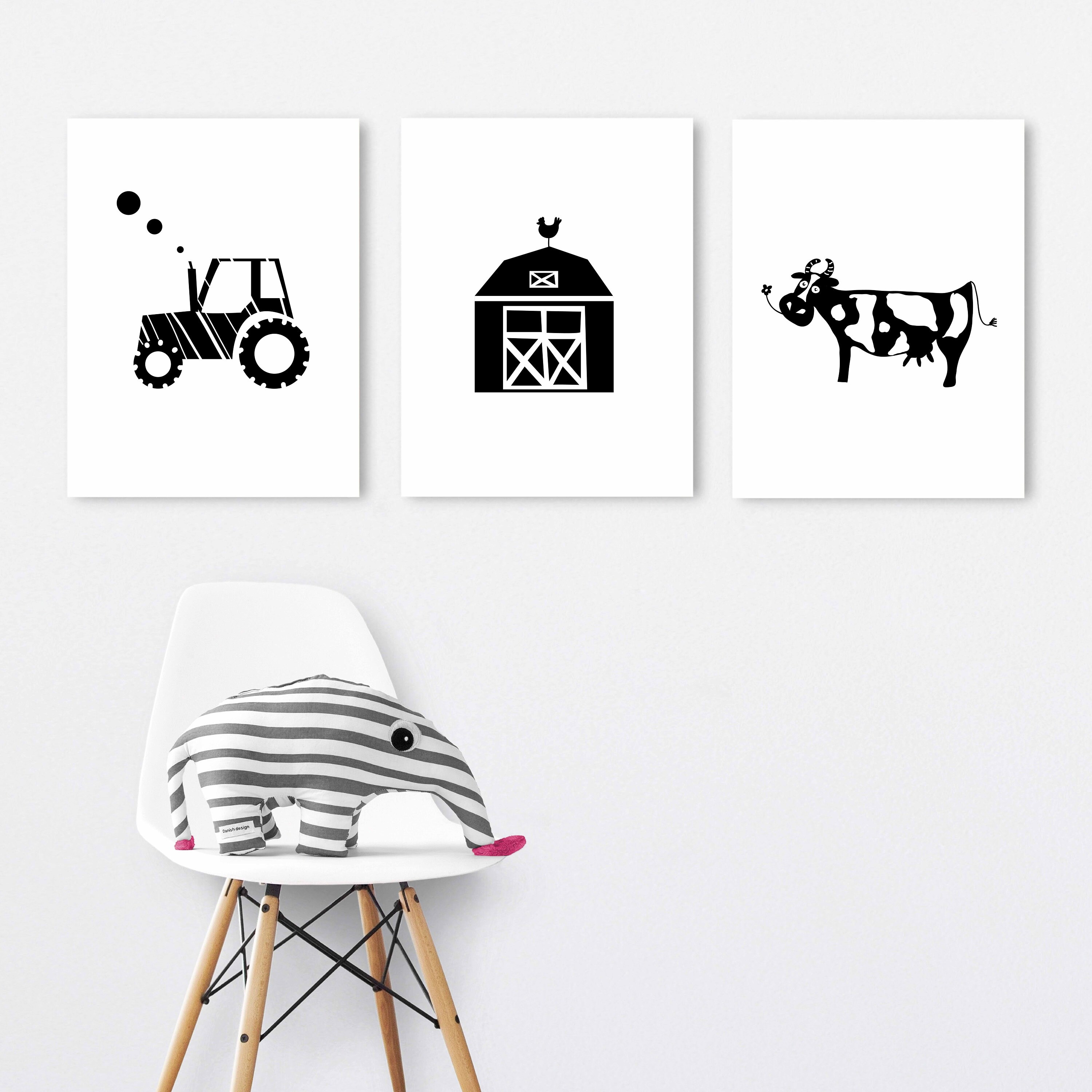 Farm Themed Set of 3 Nursery Prints in Black and White for - Etsy