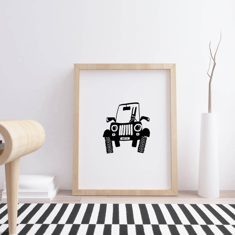 Jeep Print Black White Nursery Printable Art Minimalist - Etsy