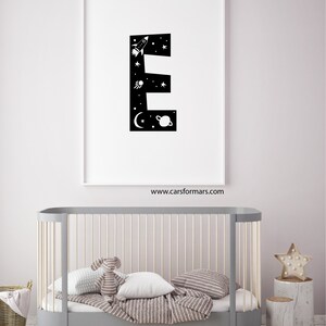 Alphabet Print Letter E for Toddler Room Decor Featuring Rocket in ...