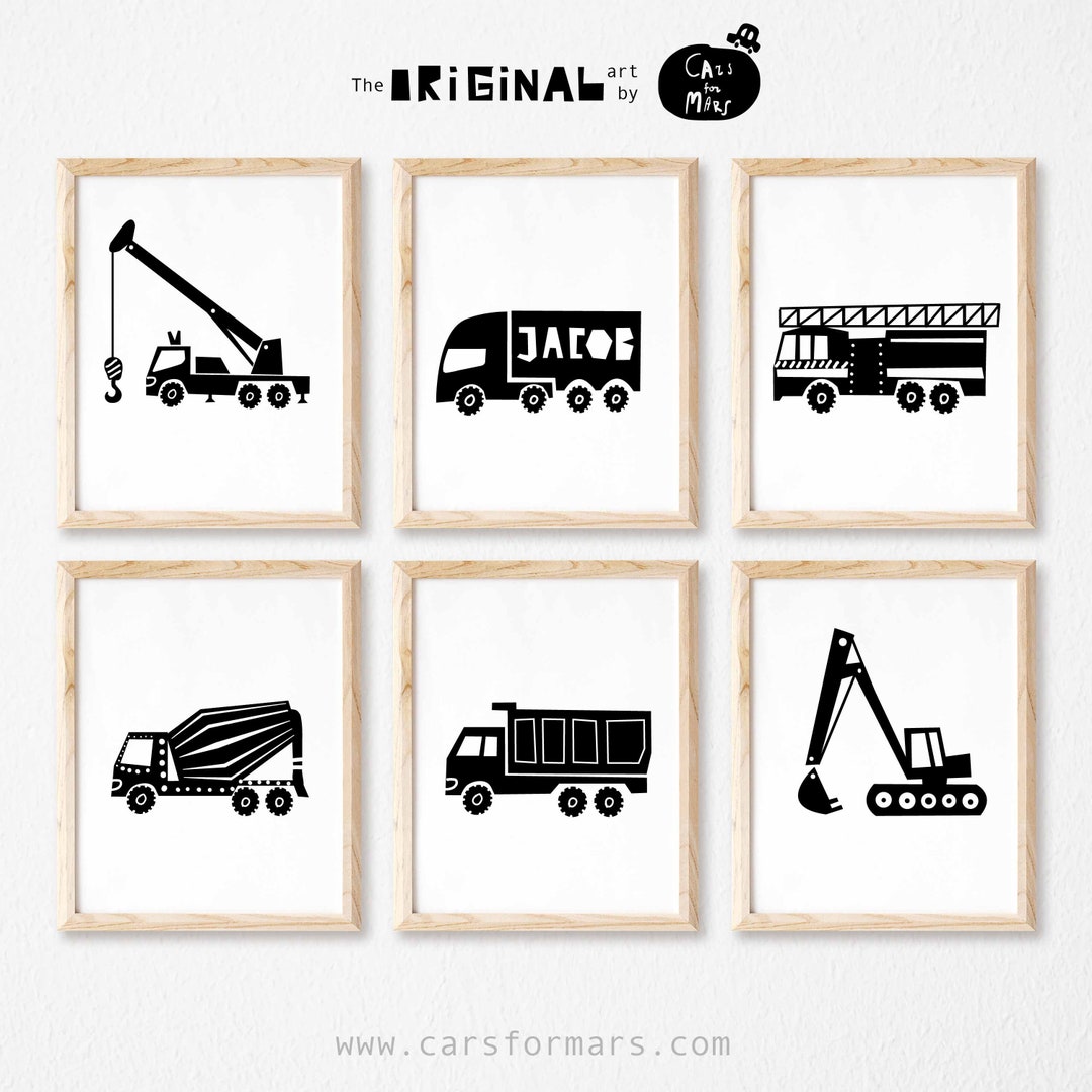 Black and White Construction Prints for Kids Room Decor, Set of 6 ...