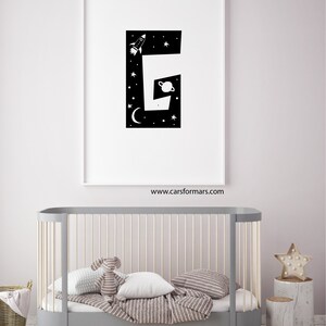 Space Themed Letter G Print for Toddler Room Decor Featuring Rocket in ...