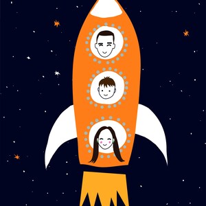 Space Themed Family Portrait, Astronaut Family Illustration, Custom ...