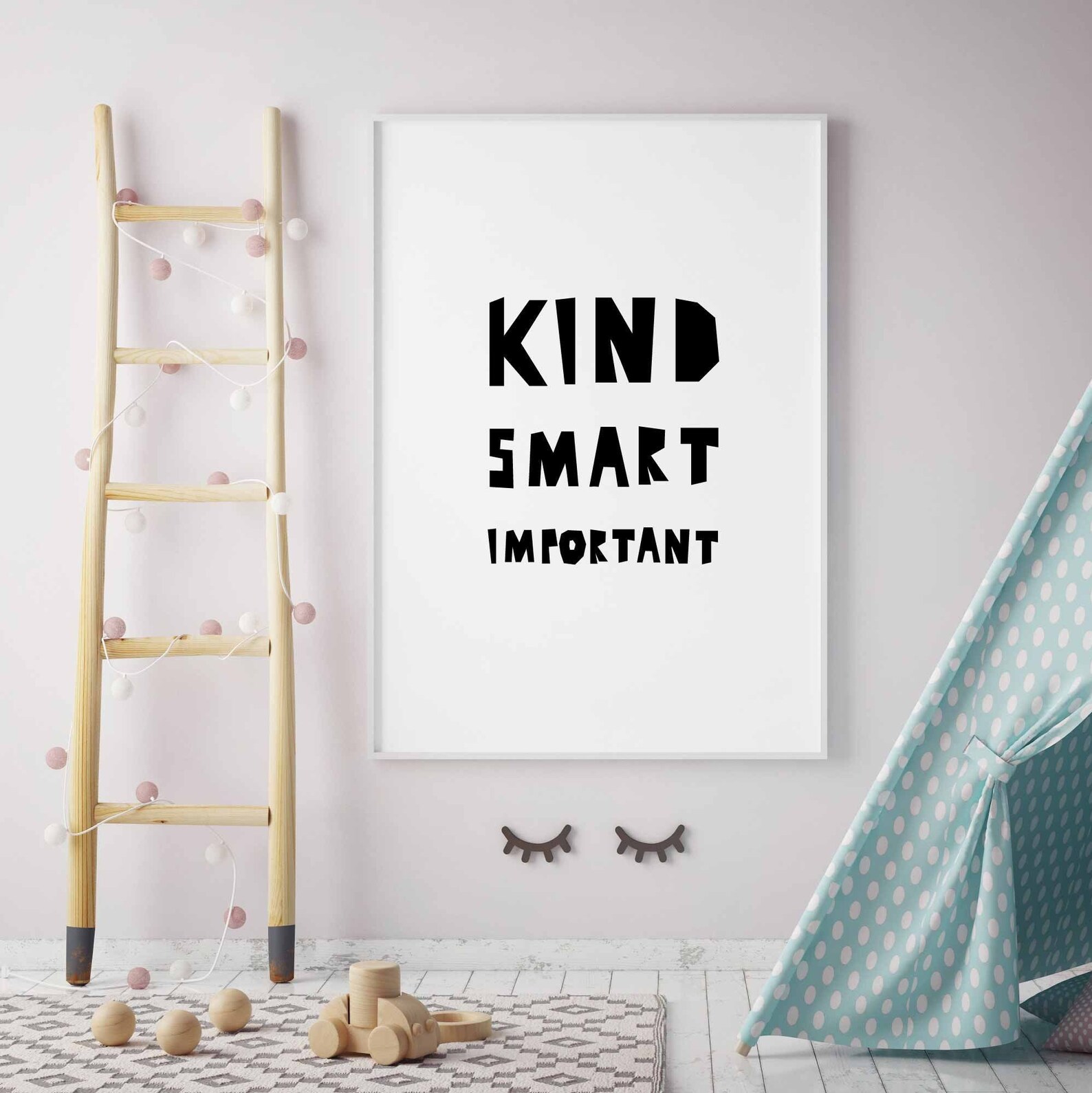 Kind Smart Important Print Motivational Quote Wall Art for Toddler Room ...