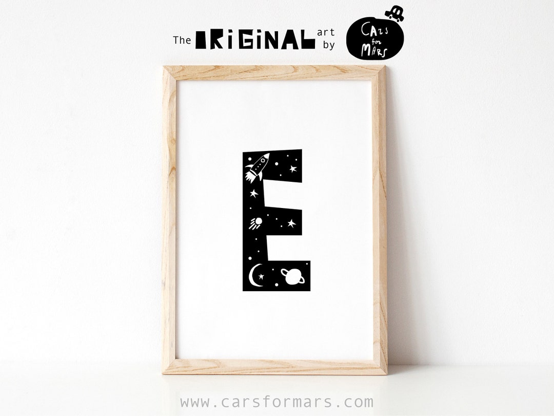 Alphabet Print Letter E for Toddler Room Decor Featuring Rocket in ...
