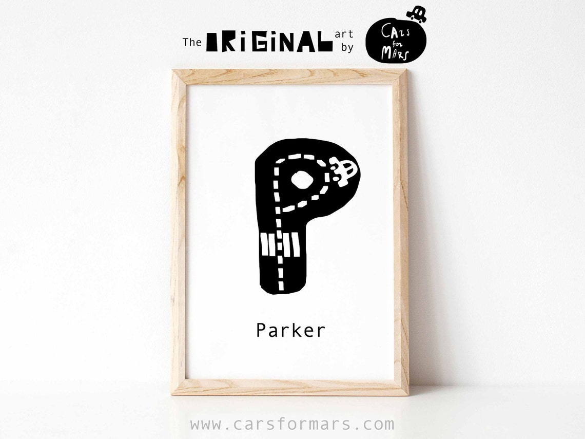 Car Themed Baby Name Printable Black and White Nursery Prints - Etsy