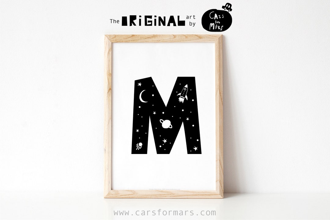 Alphabet Print Letter M for Toddler Room Decor Featuring Rocket in ...