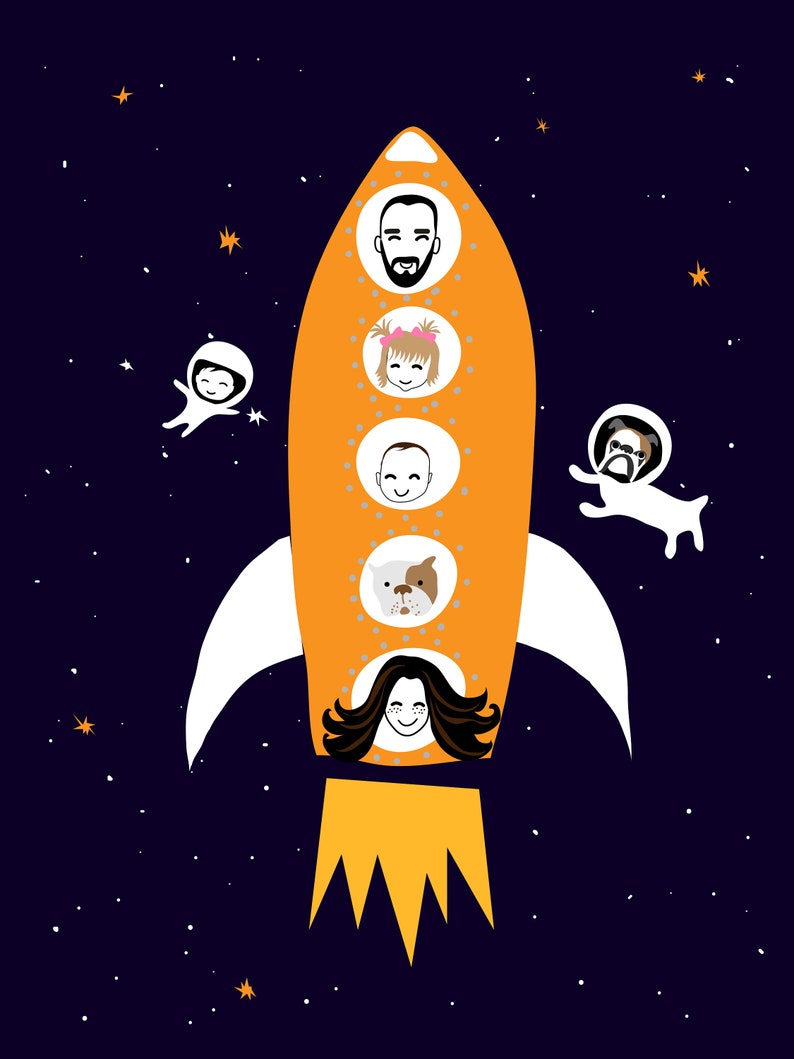 Space Themed Family Portrait Astronaut Family Illustration - Etsy