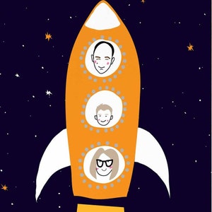 Space Themed Family Portrait, Astronaut Family Illustration, Custom ...