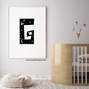 Space Themed Letter G Print for Toddler Room Decor Featuring Rocket in ...