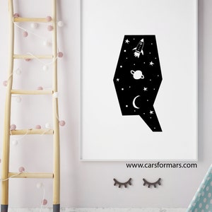 Space Themed Letter G Print for Toddler Room Decor Featuring Rocket in ...