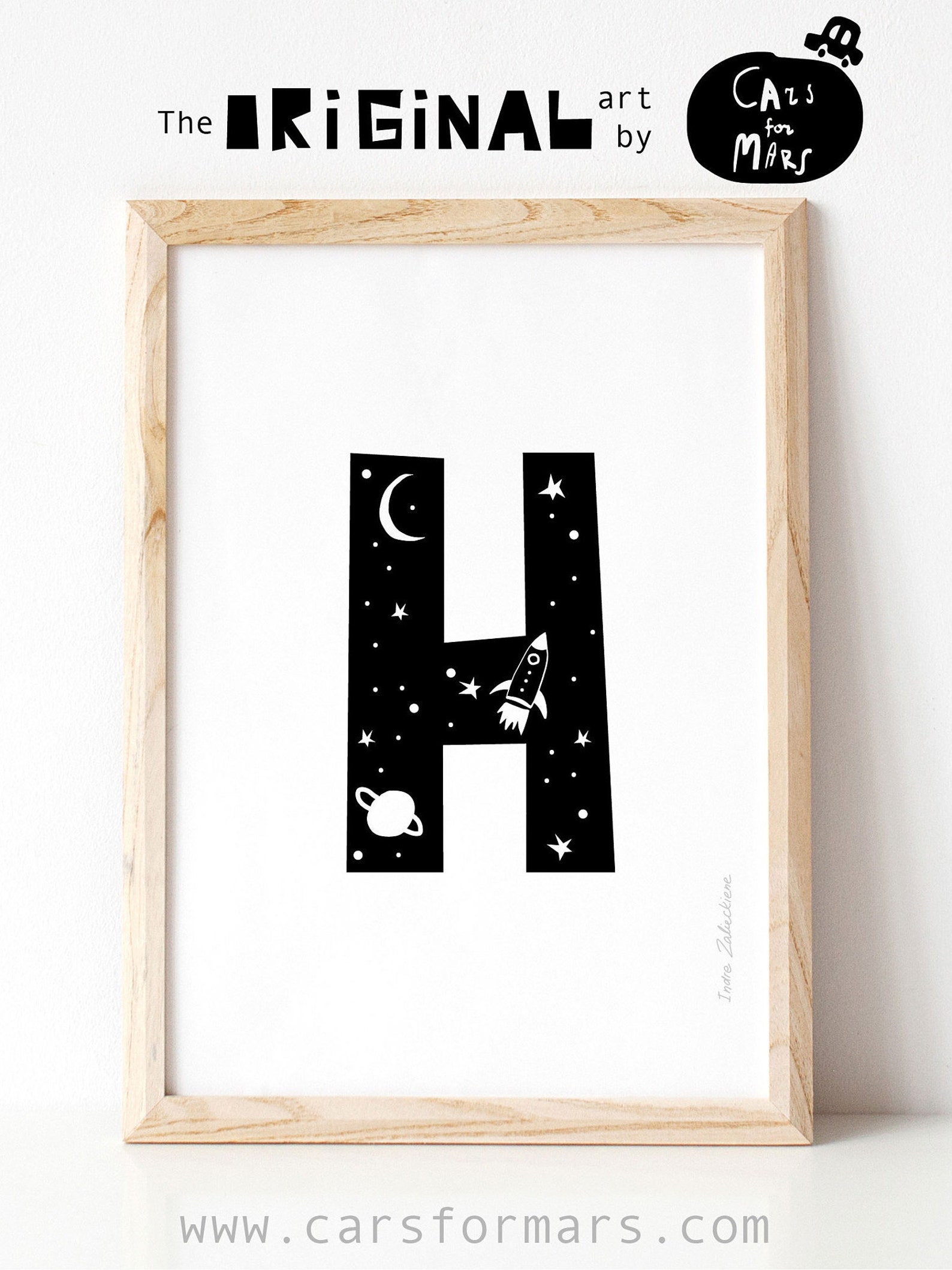 Alphabet Print Letter H for Toddler Room Decor Featuring Rocket in ...