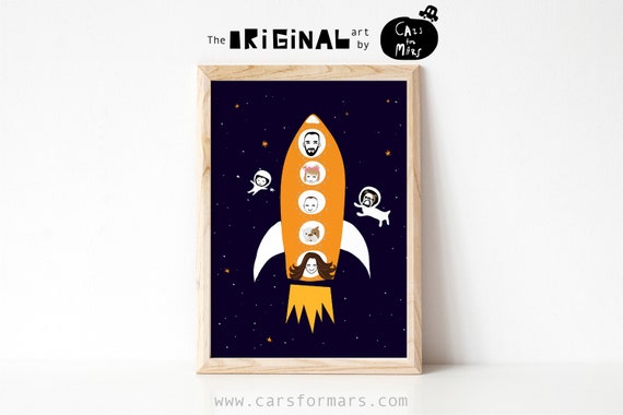 Space Themed Family Portrait Astronaut Family Illustration | Etsy