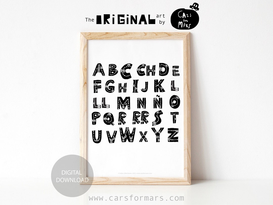 Spanish Alphabet Poster in Black and White for Toddler Boy Room Decor ...