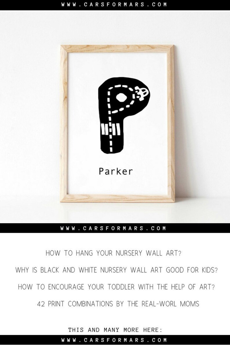 Car Themed Baby Name Printable Black and White Nursery Prints - Etsy