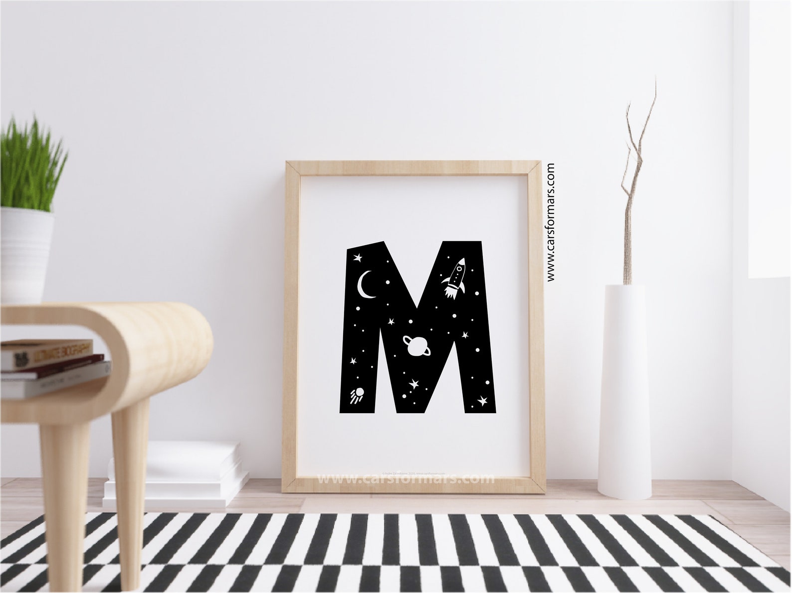 Alphabet Print Letter M for Toddler Room Decor Featuring Rocket in ...