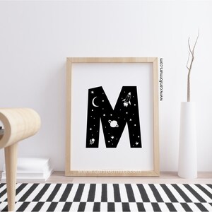 Alphabet Print Letter M for Toddler Room Decor Featuring Rocket in ...