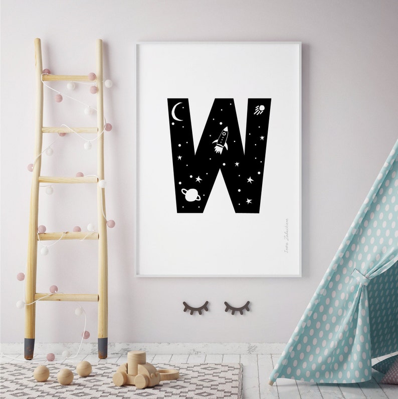 Space Themed Letter W Print for Toddler Room Decor Featuring | Etsy