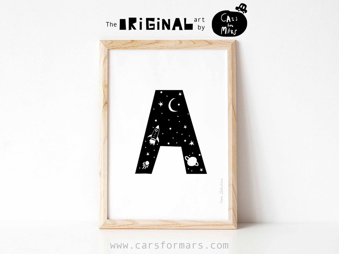Space Themed Letter A Print for Toddler Room Decor Featuring Rocket in ...