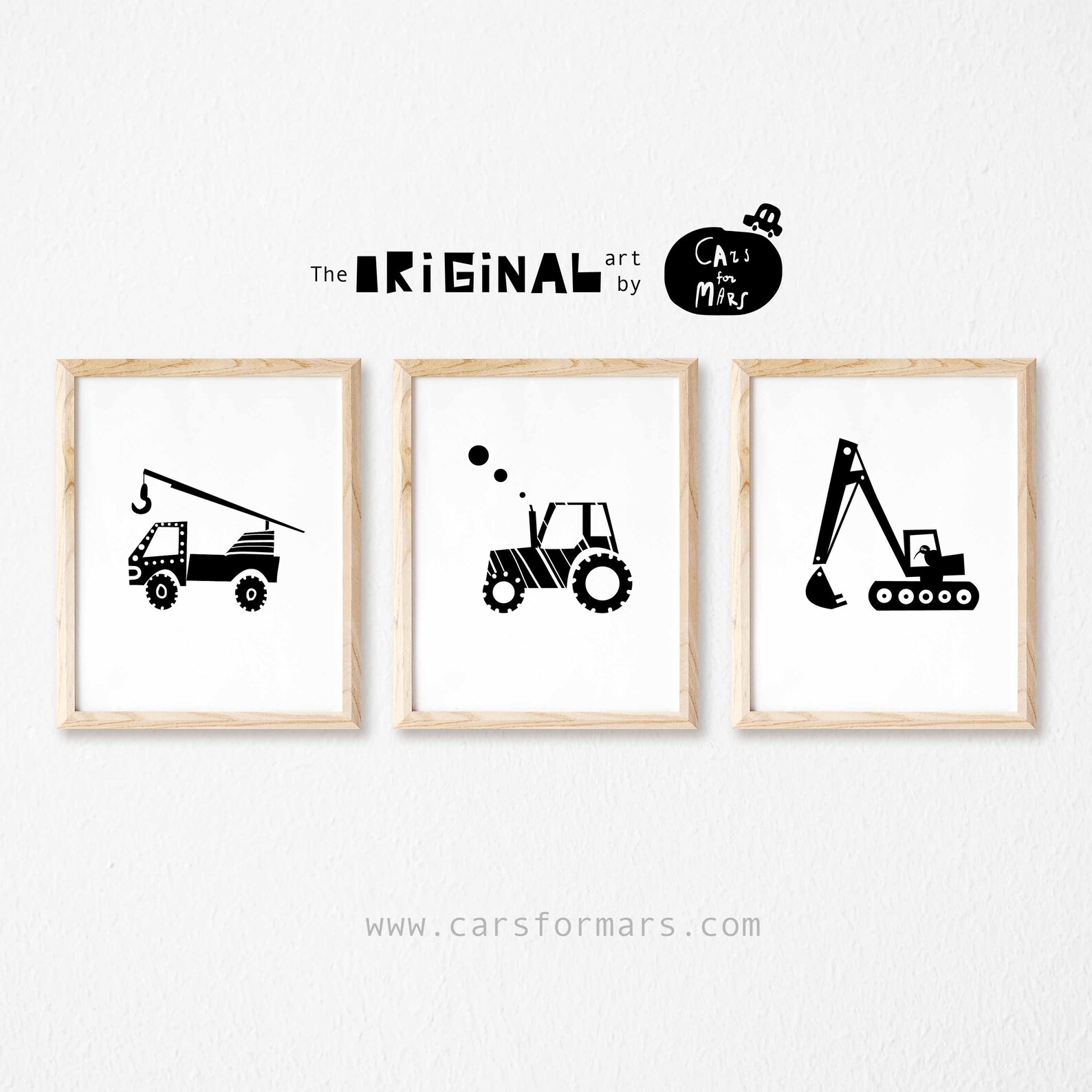 Tractor Print Digger Print and Tow Truck Print Set in Black - Etsy