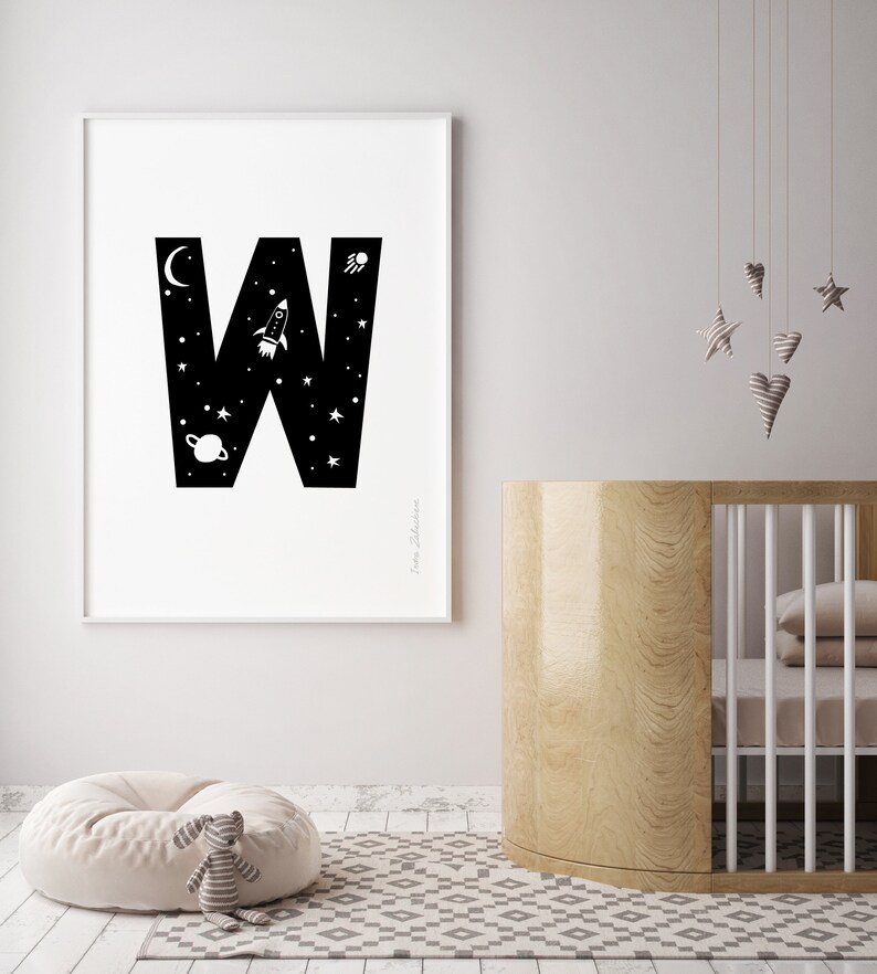 Space Themed Letter W Print for Toddler Room Decor Featuring | Etsy