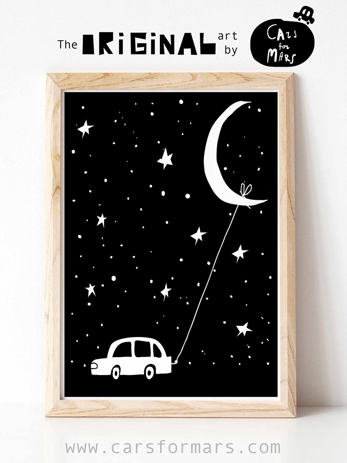 The Moon and Car Print for Boys Room Decor in Black and White - Etsy